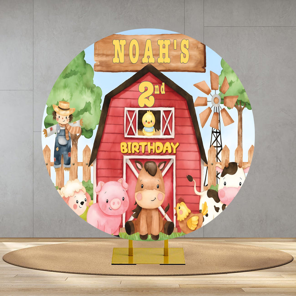 Custom Name Farm Round Backdrops Farm Animals Barnyard Party Circle Ba ...