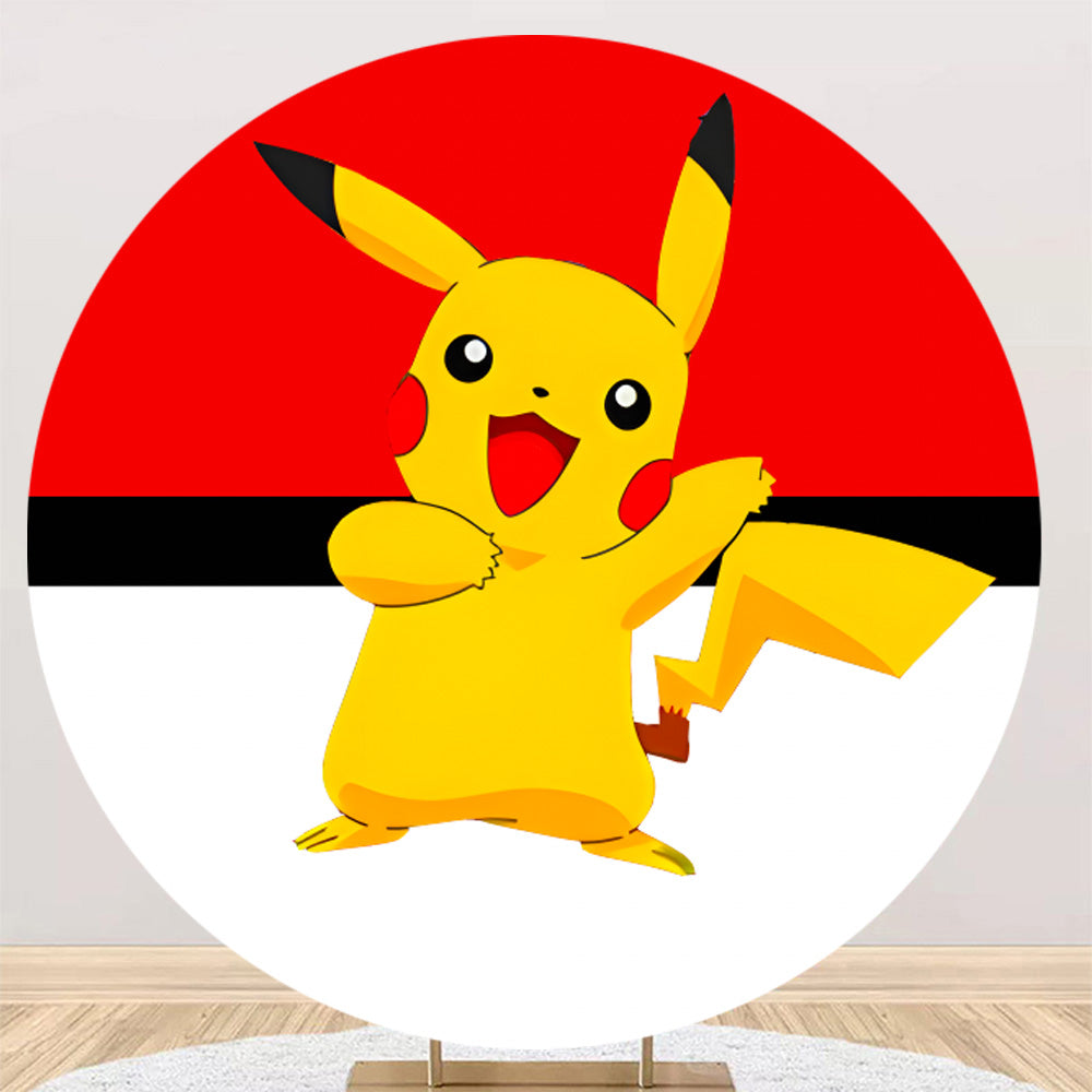 Customize Cartoon Pikachu Photo Backdrop Theme Cover Round Backdrop Bi ...