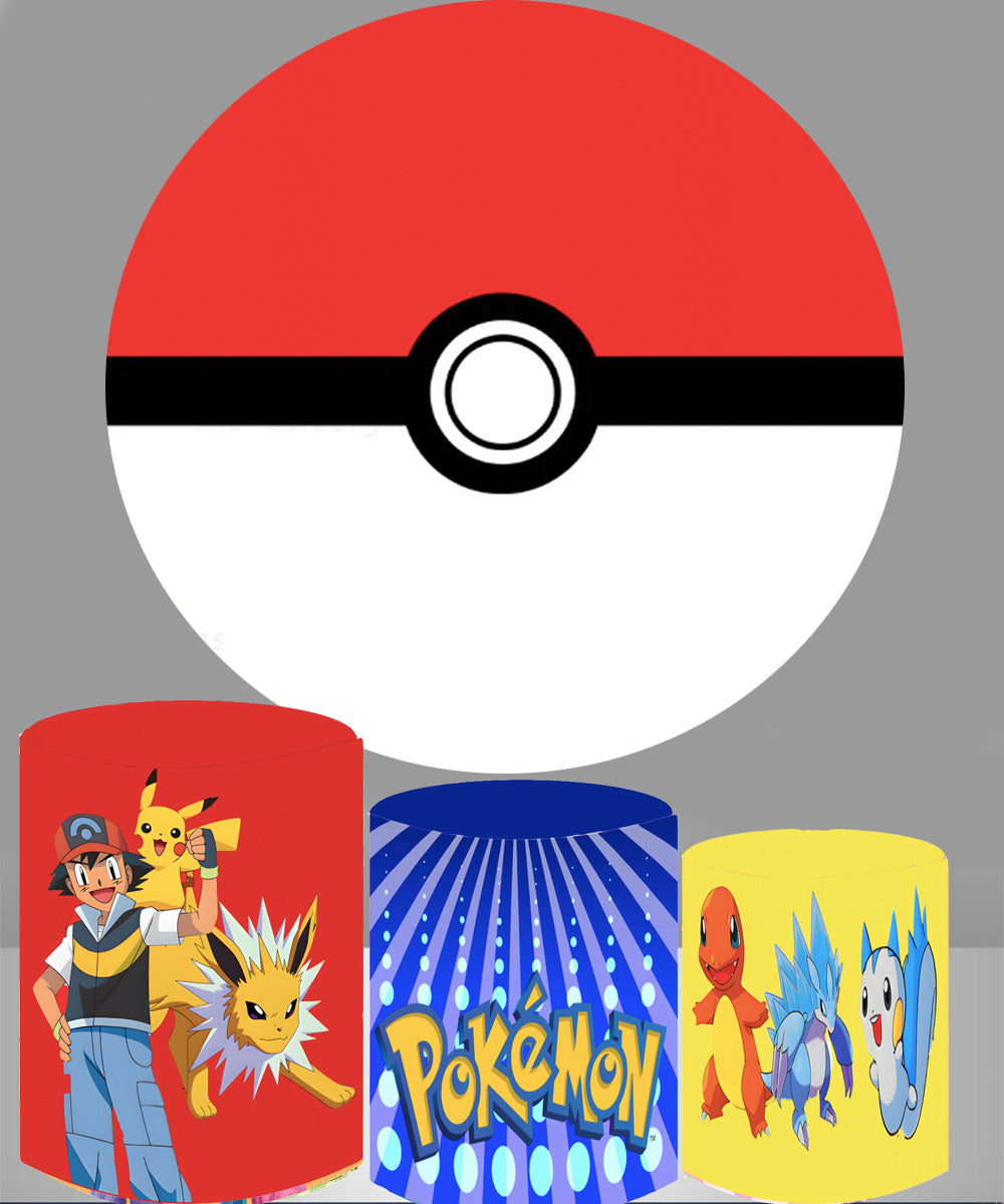 Custom Cartoon Round Backdrops Pokeball Party Circle Background Birthd ...