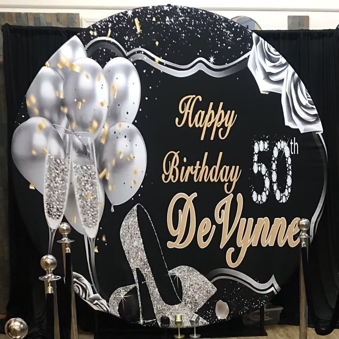 Customize Name 50th Birthday Party Photo Backdrop Cover Round Backdrop ...