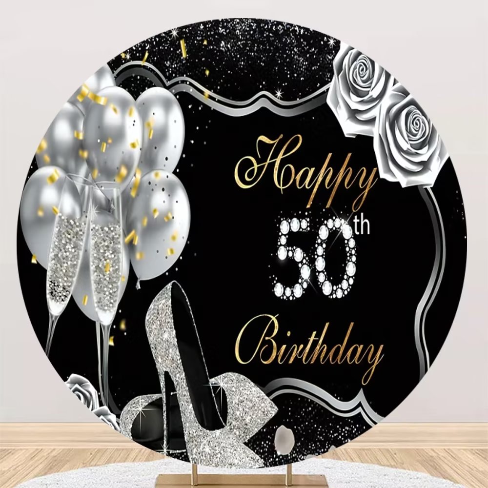 Customize Name 50th Birthday Party Photo Backdrop Cover Round Backdrop ...