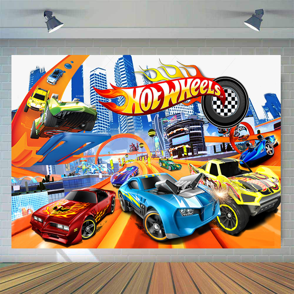 Custom Racing Car Backdrop Wheels Wild Racer Runway Boy Birthday Party ...