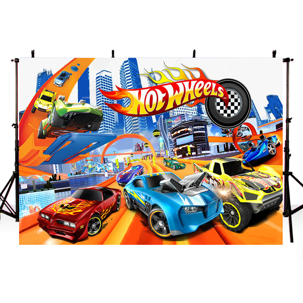 Custom Racing Car Backdrop Wheels Wild Racer Runway Boy Birthday Party ...