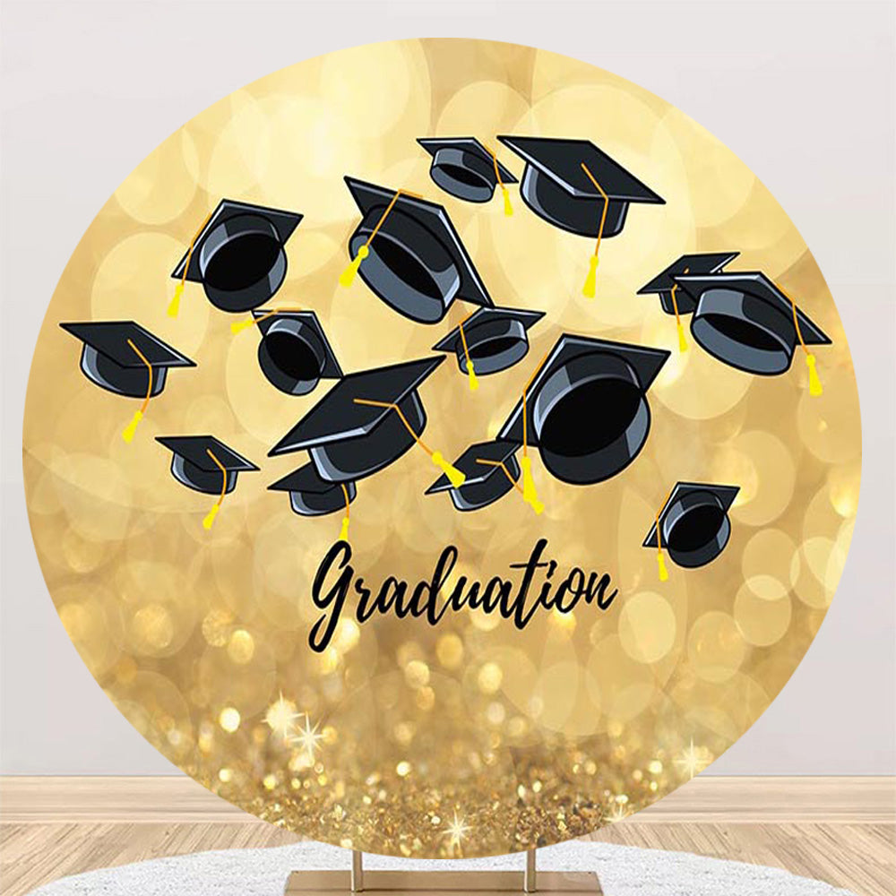 Graduation Round Backdrops Black Bachelor Cap Glitter Golden Circle Ba ...