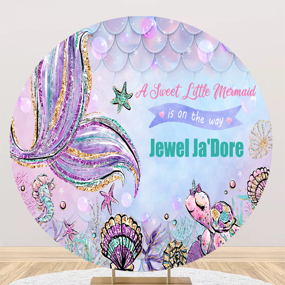 Personalize Little Mermaid Round Backdrop Girls Birthday Circle Backgr ...