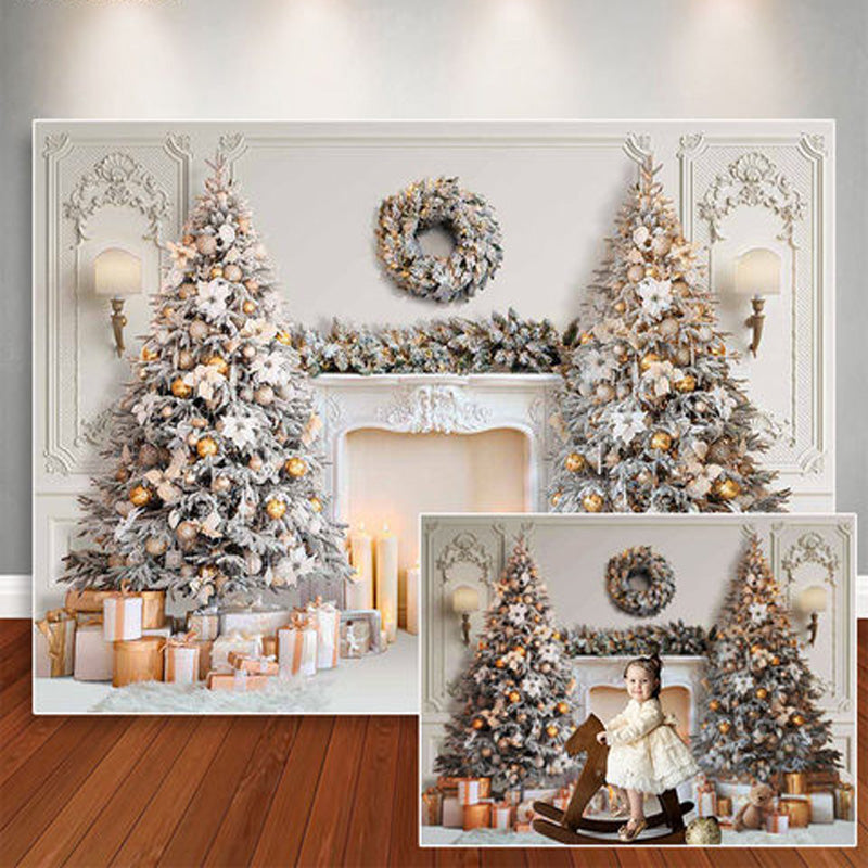 Christmas Backdrop Classic White Wall Photoshoot Xmas Tree Garland Dec ...