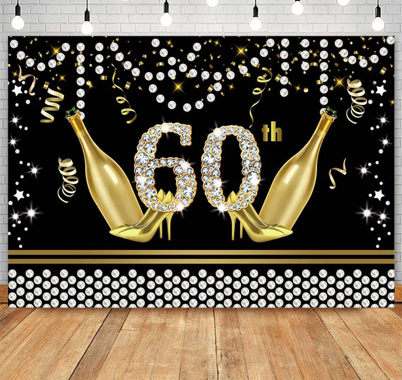 Happy Birthday Backdrop 30th 40th 50th 60th Glitter Champagne Pearl Me ...