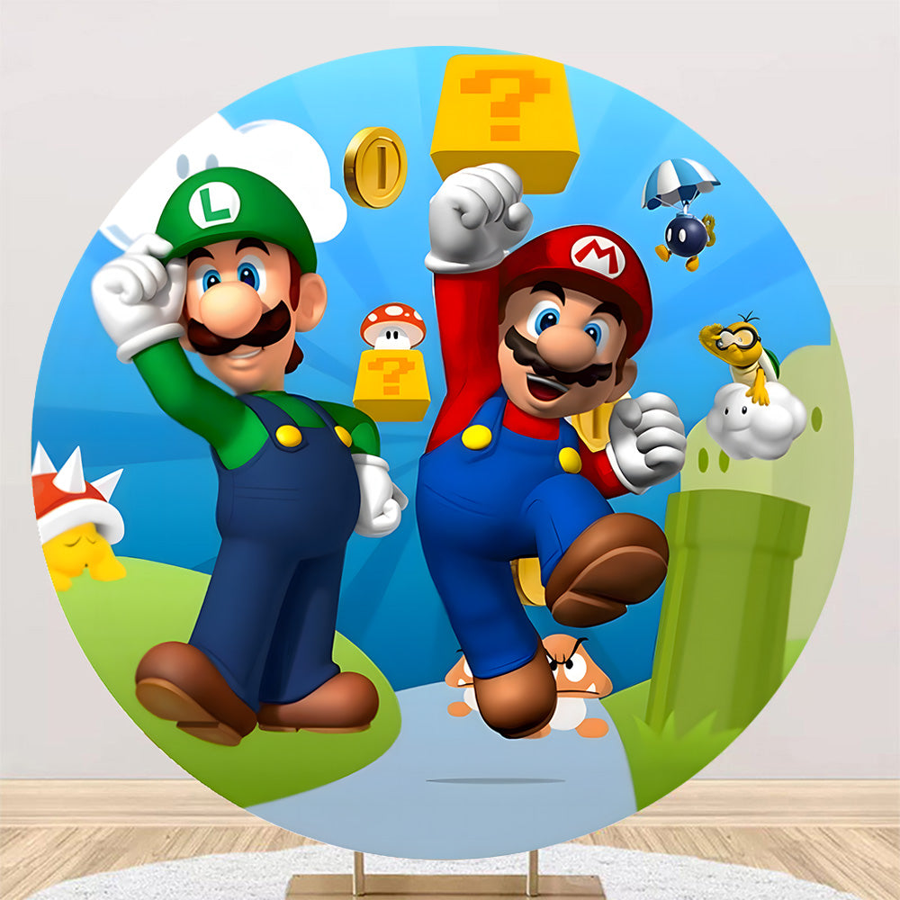 Super Mario Round Backdrop Mario Bros Birthday Circle Background Cylin ...