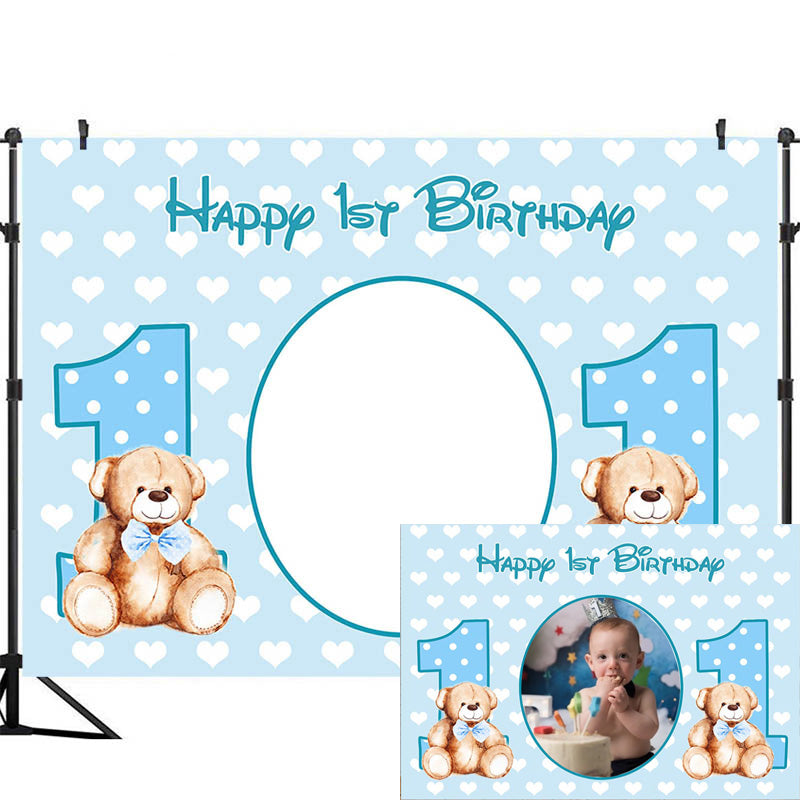 Personalized Boy Happy 1st Birthday Blue Backdrop Baby Shower Photogra ...