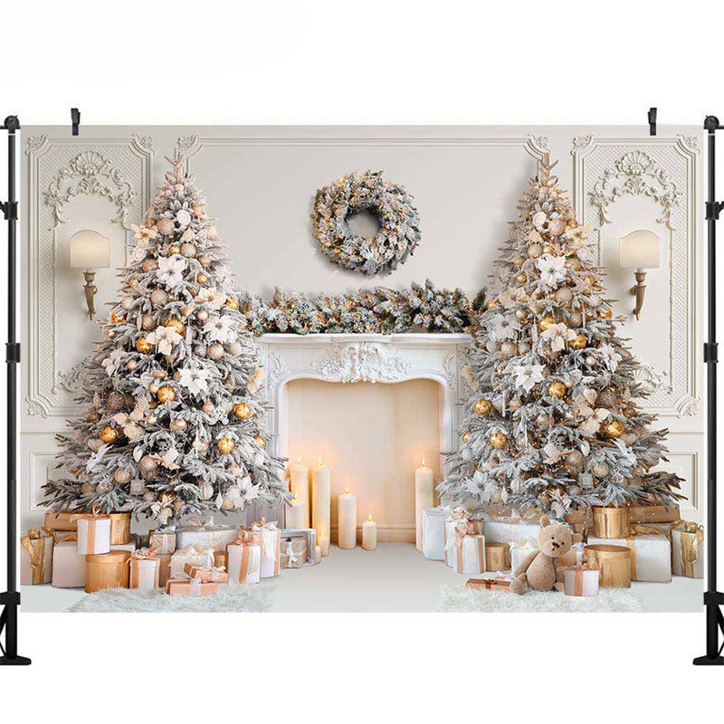 Christmas Backdrop Classic White Wall Photoshoot Xmas Tree Garland Dec ...