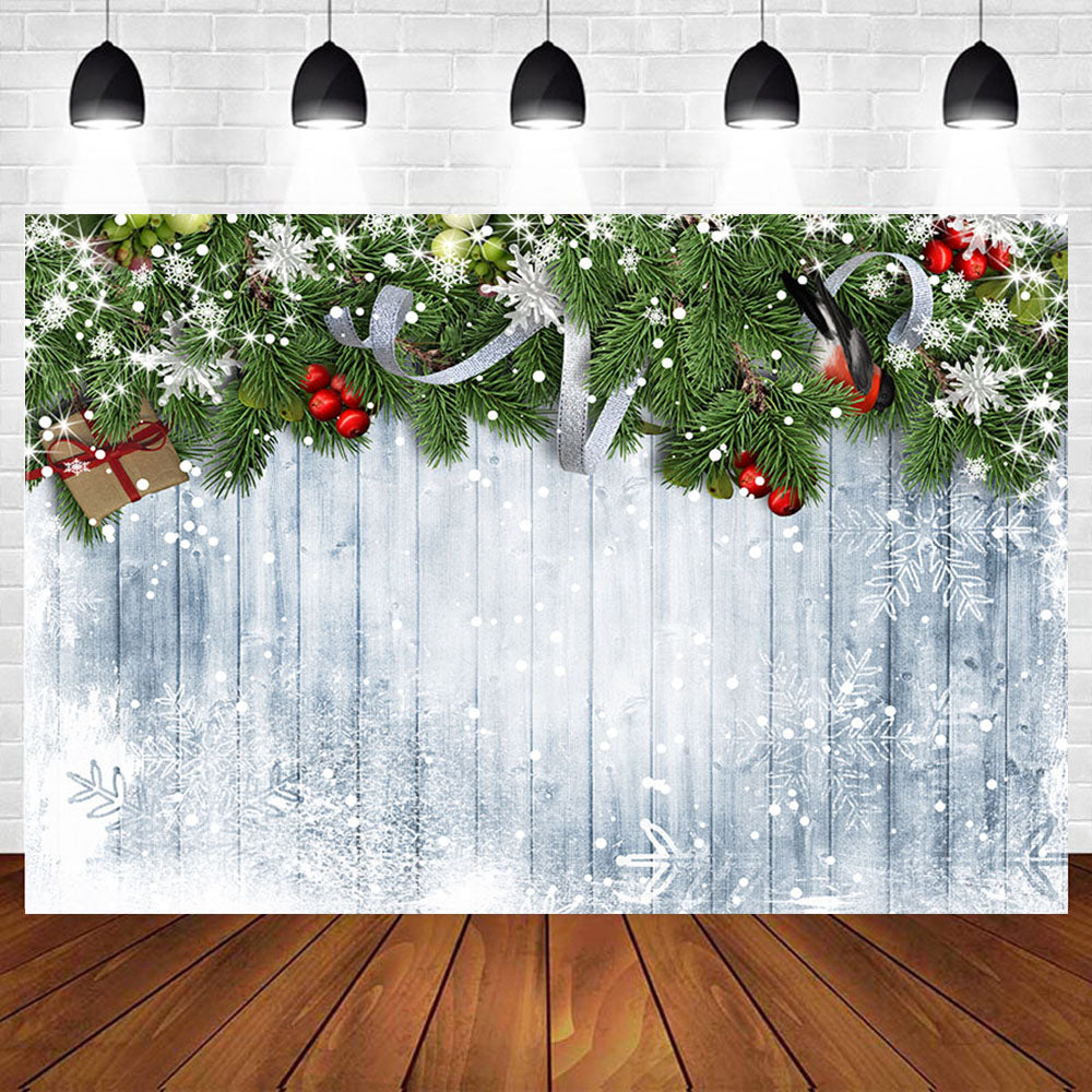 Christmas Party Wooden Board Snowflakes Pine Branch Photography Backdr ...