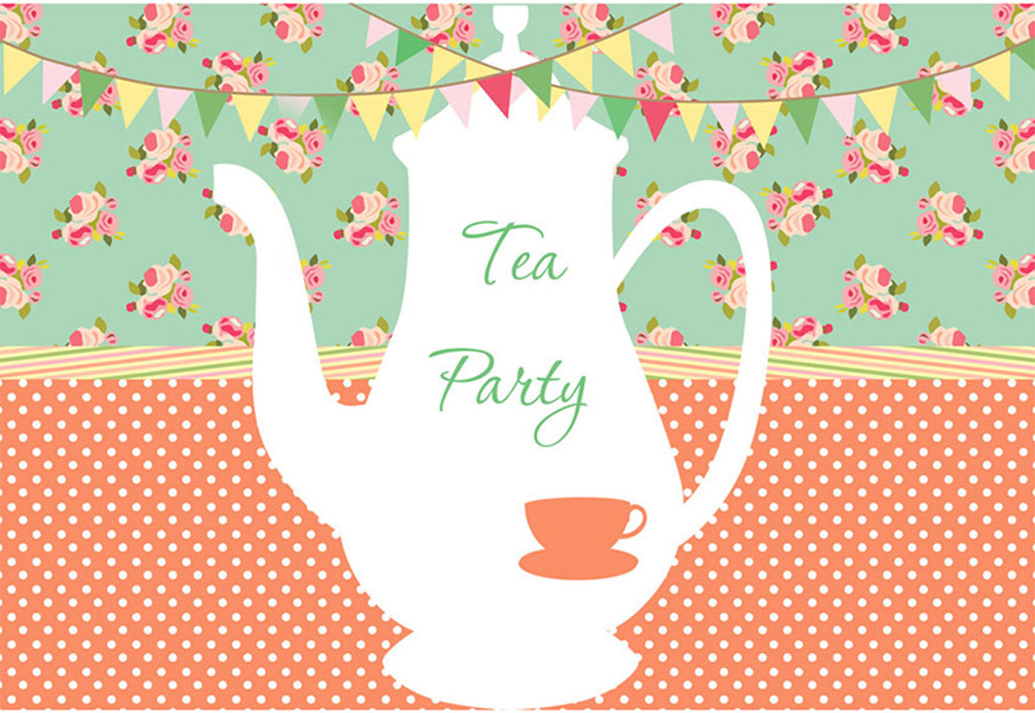 tea party photo backdrop banner cup backdrops for photography flowers ...