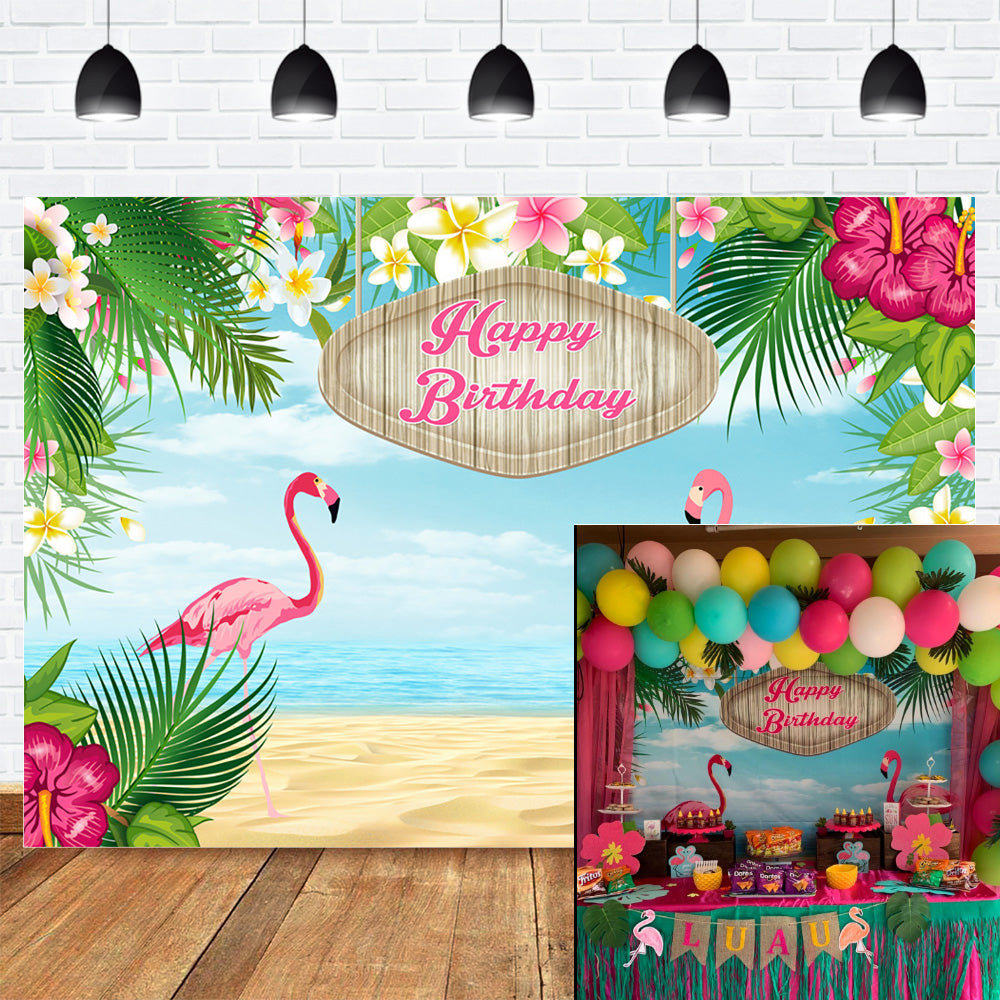 Happy Birthday Flamingle Flamingo Hawaiian Birthday Party Banner Backd ...