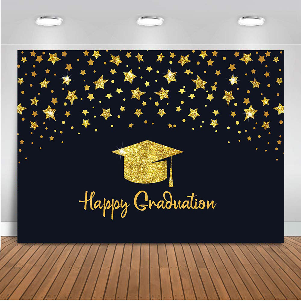 Happy Graduation Backdrop for Photography Party Decoration Banner Gold ...