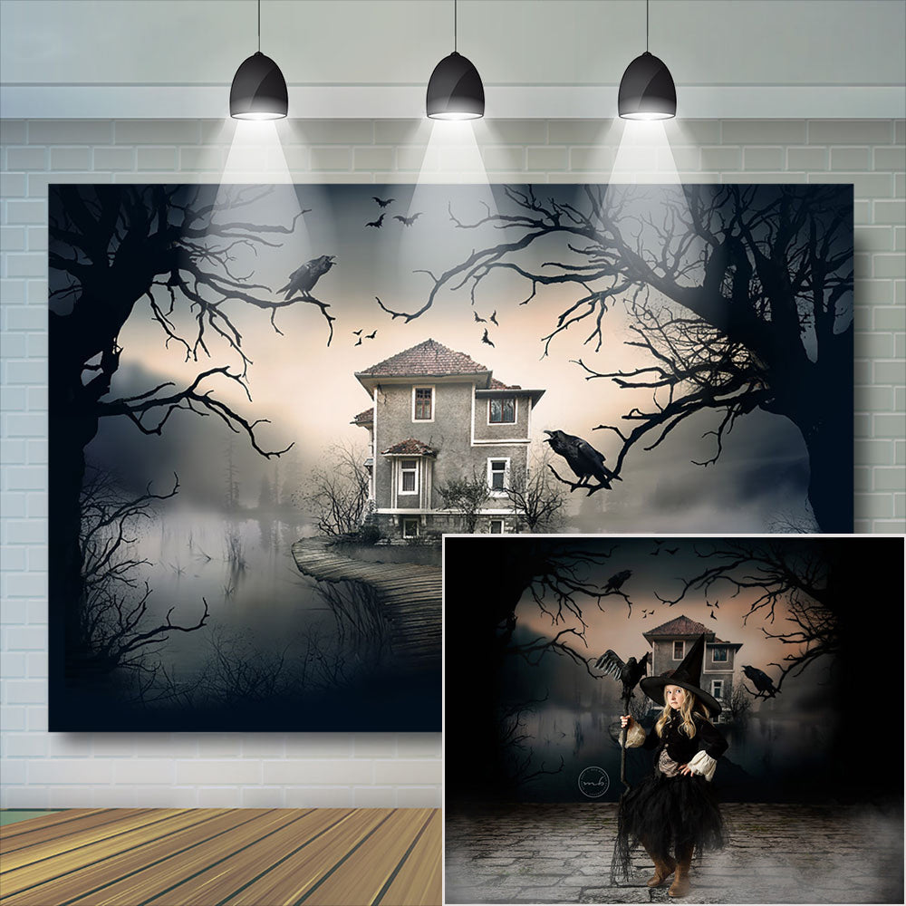 Horror Halloween Backdrops Crow Old Trees Birthday Party Backgrounds P ...