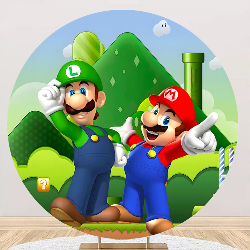 Customize Cartoon Super Mary Round Backdrop Boys Birthday Circle Backg ...