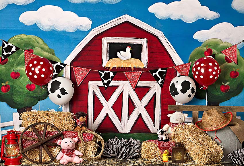 Farm Theme Photography Background Baby Shower Red Barn Barnyard Animal ...