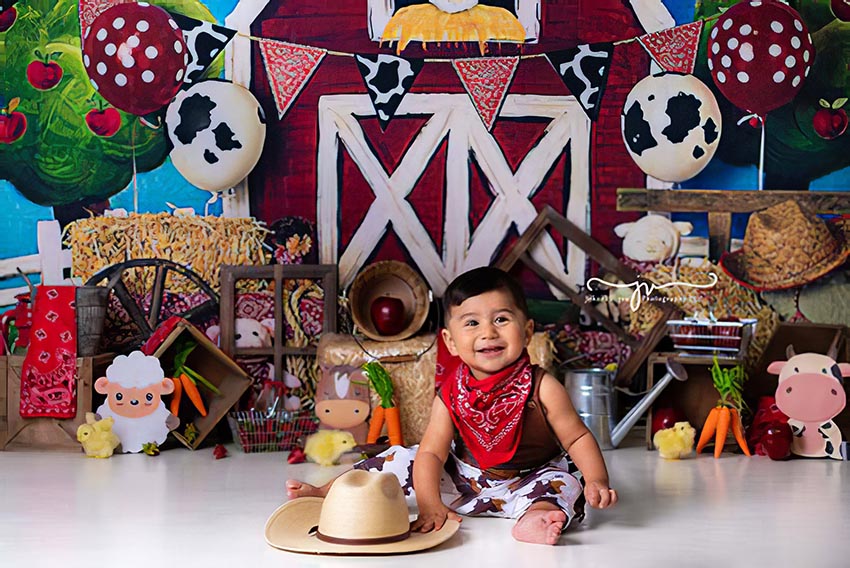 Farm Theme Photography Background Baby Shower Red Barn Barnyard Animal ...