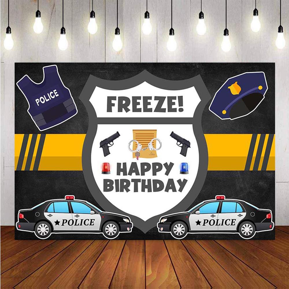 Photography Backdrops Police Theme Birthday Party Backdrop Pistol Hand ...