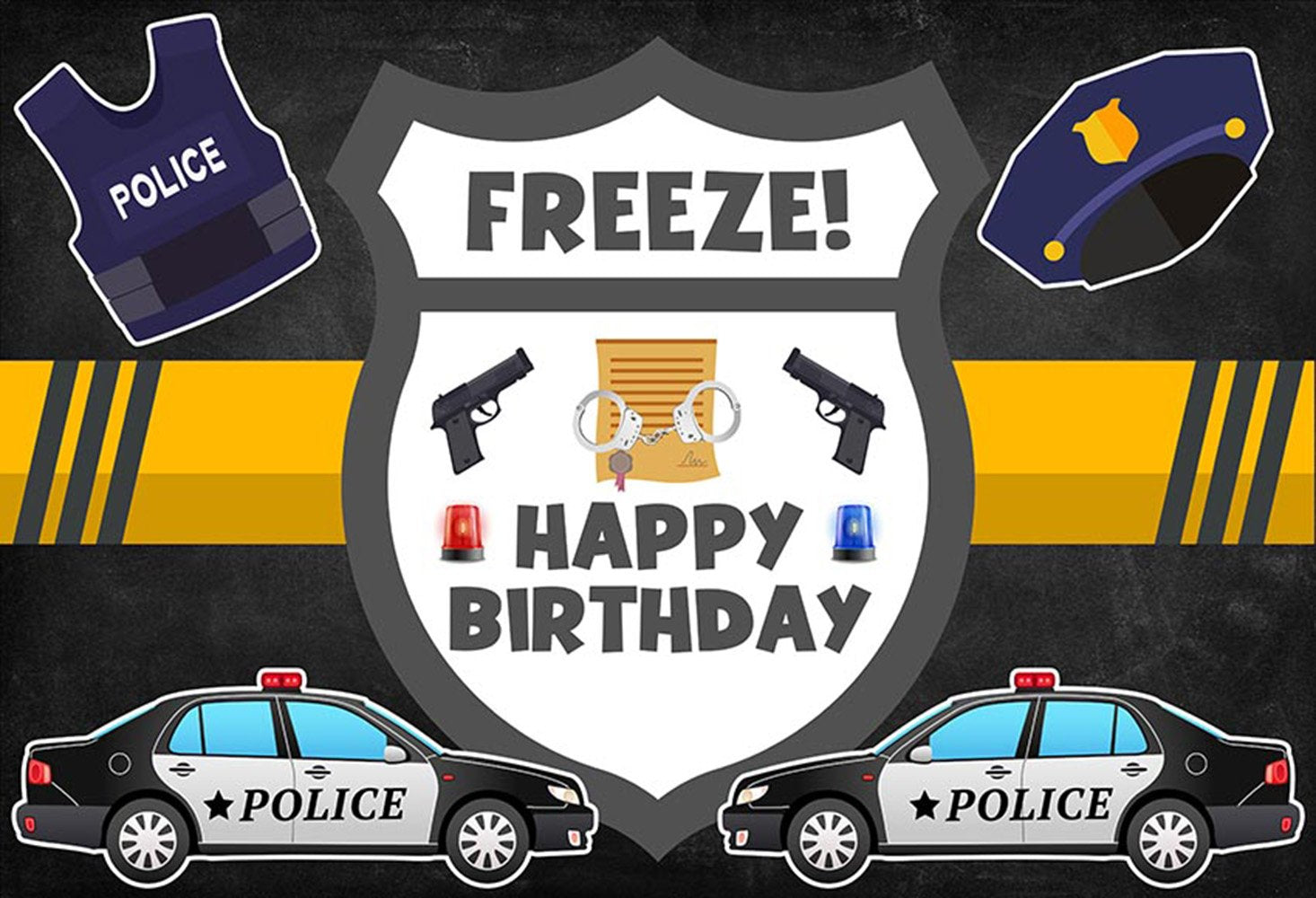 Photography Backdrops Police Theme Birthday Party Backdrop Pistol Hand ...