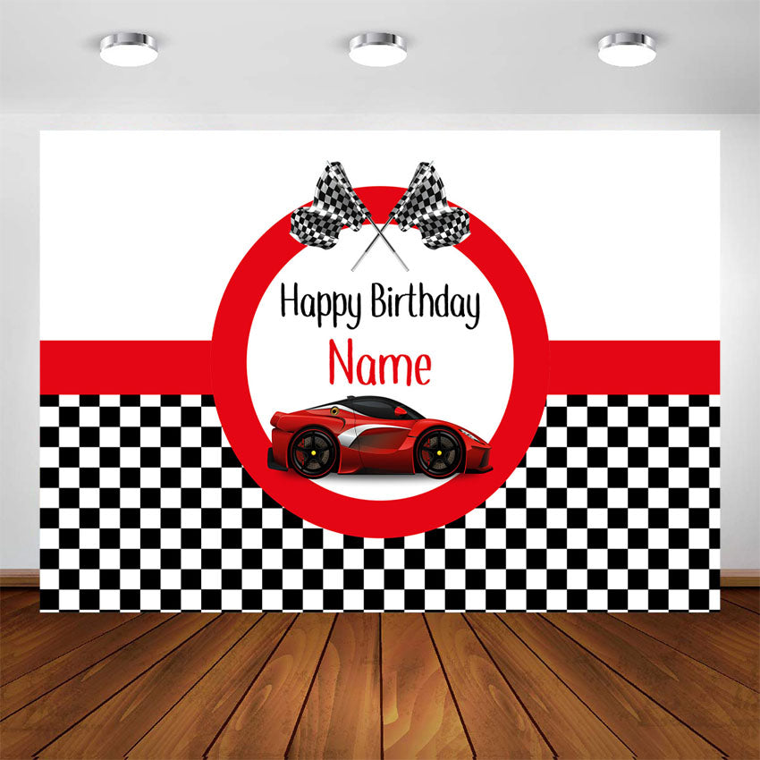 Customize Name Race Car Birthday Backdrop Red Race Car Boy Racing Chil ...