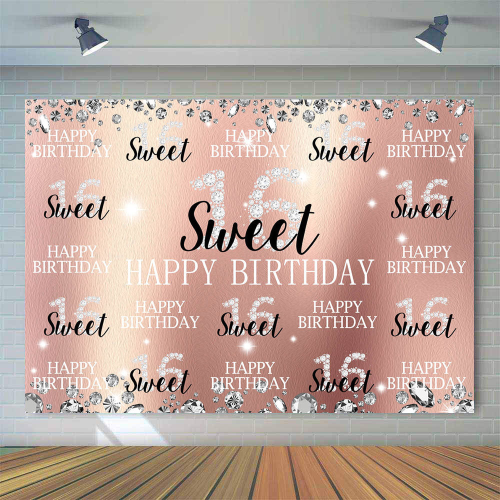 Sweet 16 Backdrop for Photography Girl Children Happy Birthday Theme P ...
